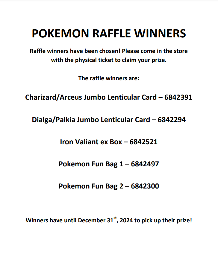 Pokemon Raffle Winners – Lefty's Sports