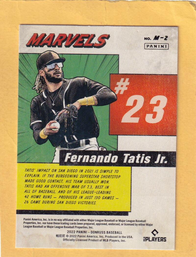 2022 Donruss Marvels Vector #2 Fernando Tatis Jr. NM-MT+ San Diego Pad ...