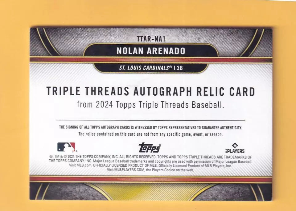 2024 Topps Triple Threads Autograph Relics #TTAR-NA1 Nolan Arenado NM ...